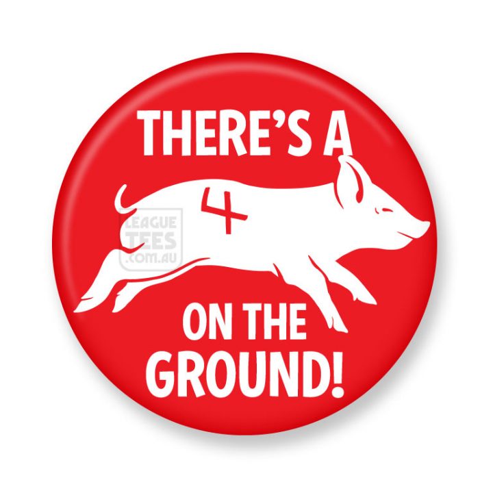 “Pig on the Ground!” retro footy badge – League Tees